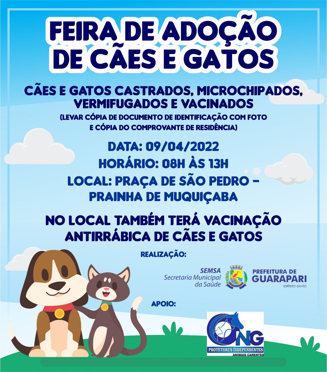 Prefeitura Realiza Feira De Adoção De Cães E Gatos No Sábado Dia 09